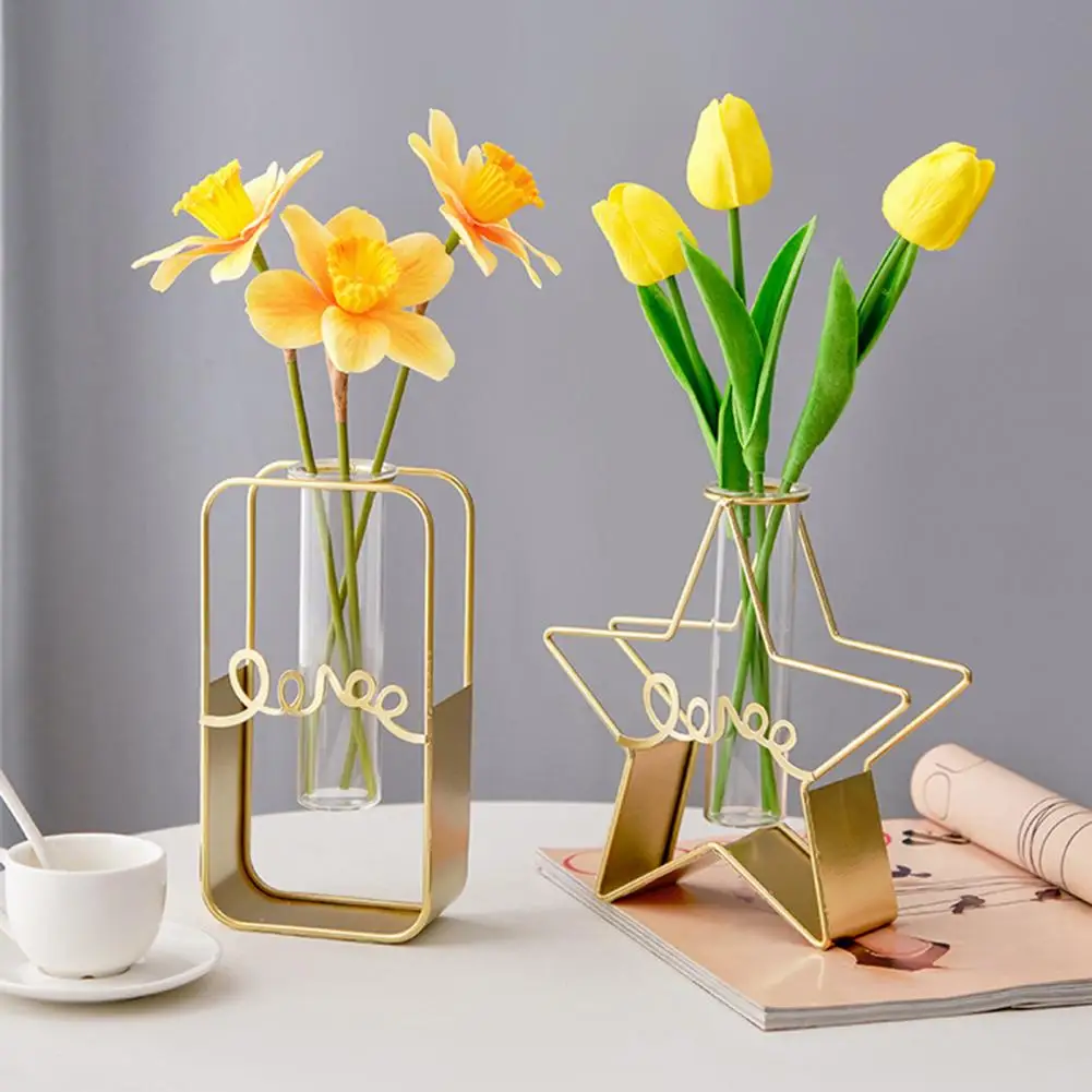 2Pcs-Set-Nordic-Style-Geometric-Exquisite-Flower-Vase-Star-Shape-Metal ...