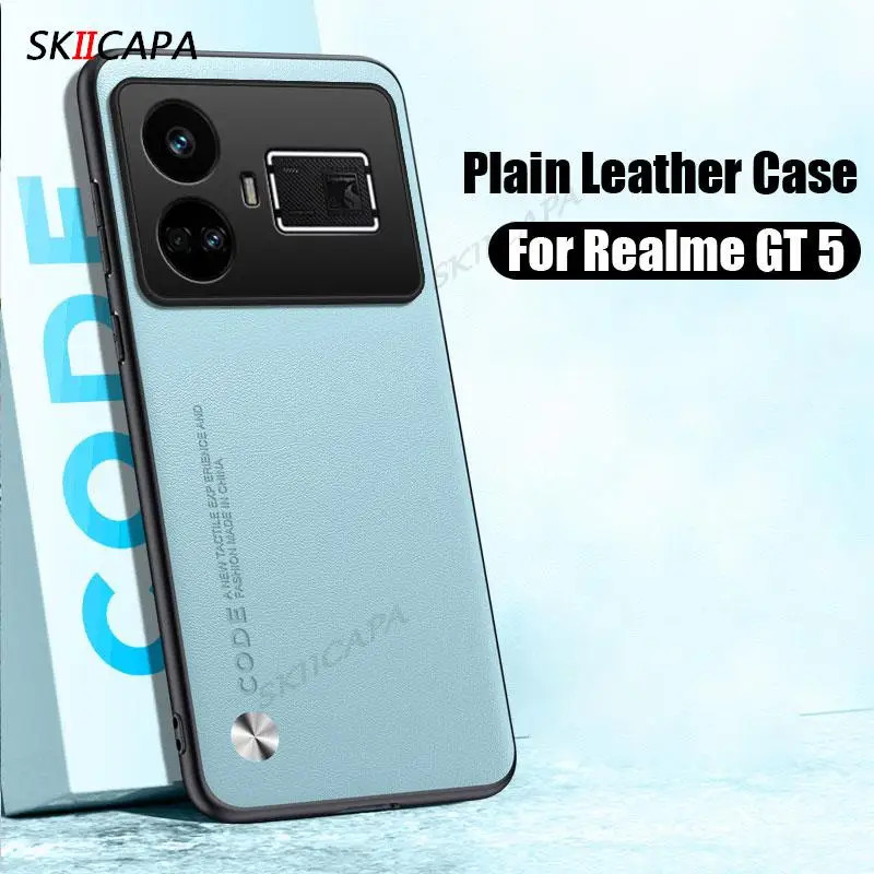 Plain-PU-Leather-Cover-For-Realme-GT-5-Matte-Bumper-Shockproof-Silicone ...