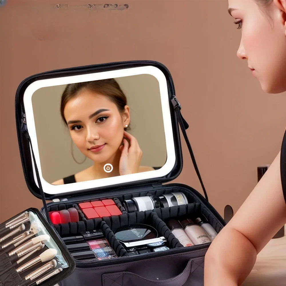 LED-Lighted-Cosmetic-Case-with-Mirror-Waterproof-PU-Leather-Portable ...