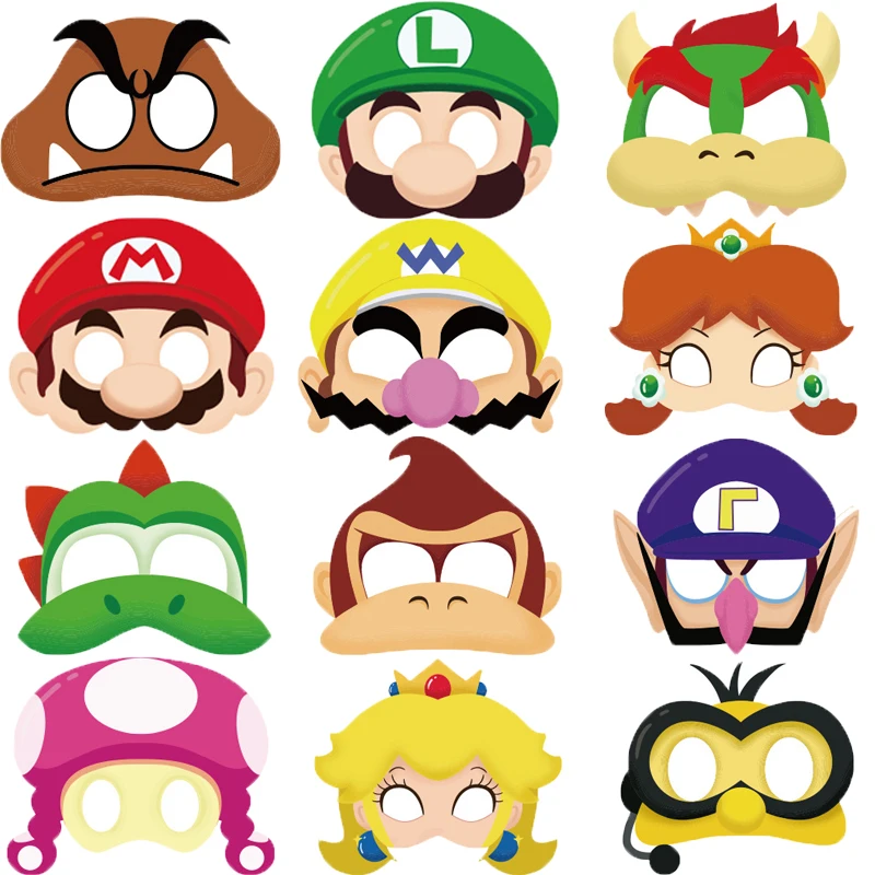 12Pcs-Mario-Mask-Party-Decoration-Set-Birthday-Gift-Party-Halloween ...