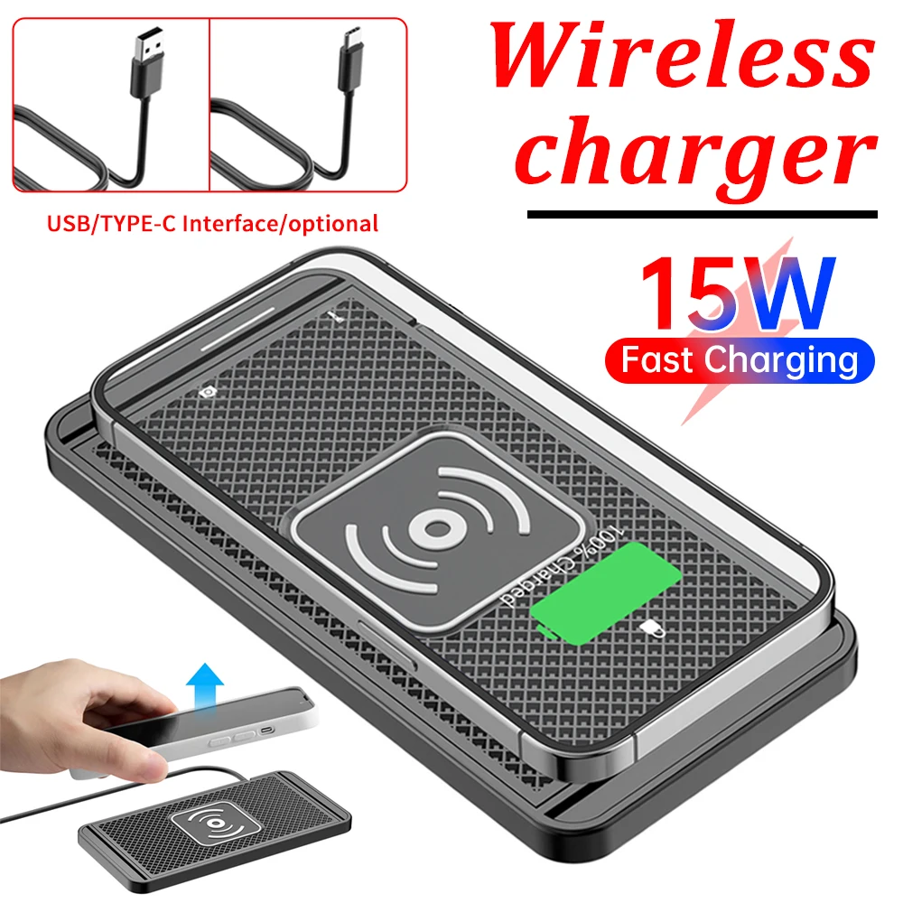 2in1-15W-Non-slip-Silicone-Wireless-Charger-Mat-Car-Dashboard-Holder ...