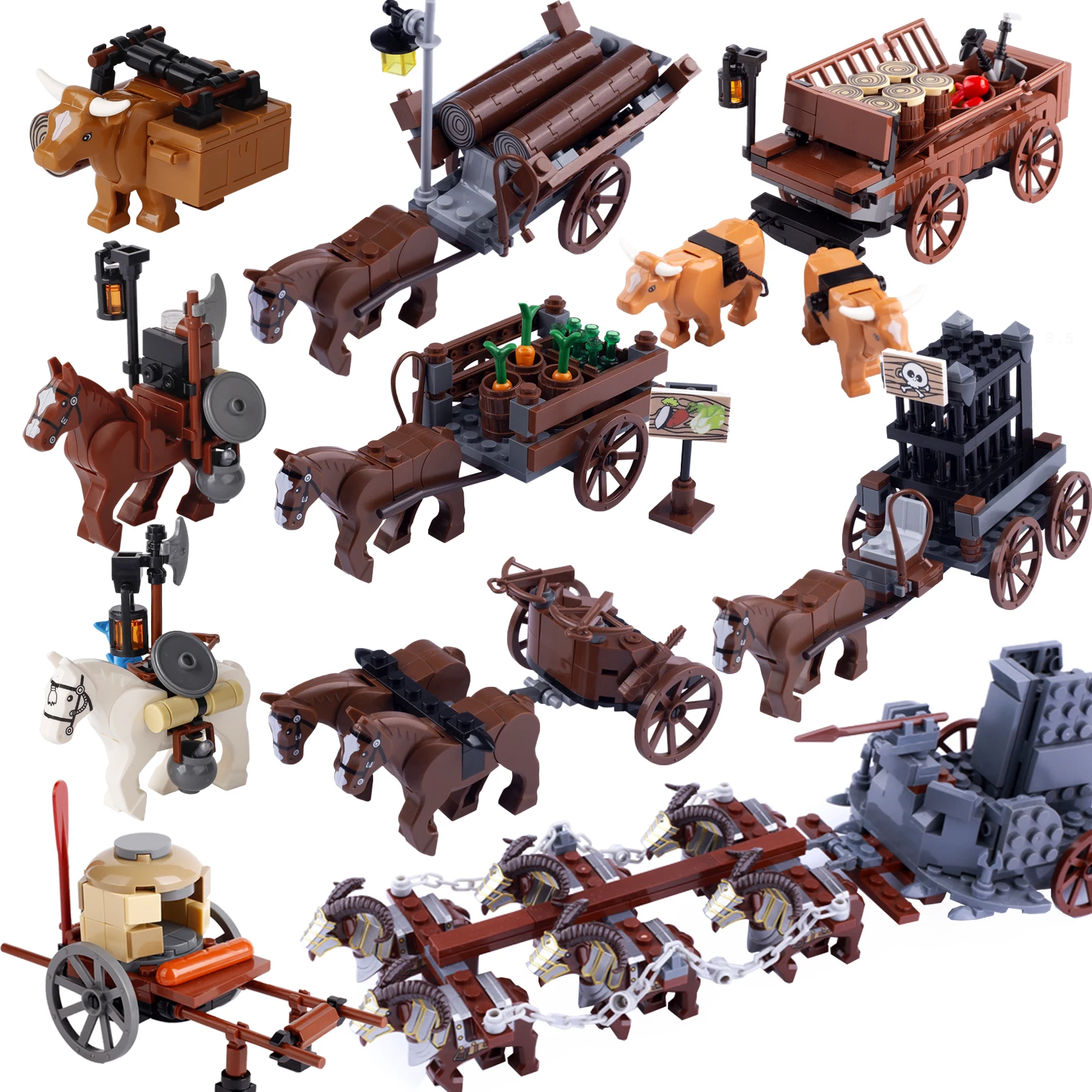 MOC Medieval Carriage Building Blocks Knights Transport Cattle Cart ...