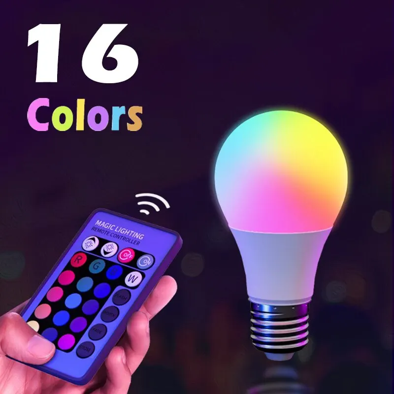 16 Colors RGB Bulb LED Multicolor Bulb E27 Base 220V Household Lighting Dimmable 24 Key Remote ...