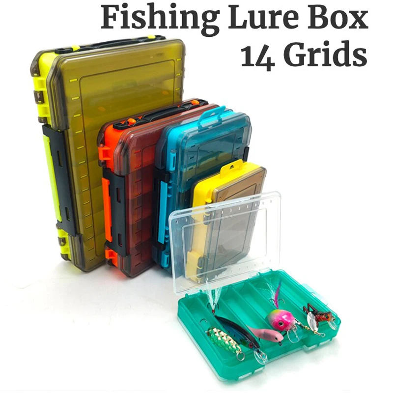 Fishing-Lure-Tackle-large-Box-14-grids-Compartment-Storage-Case-Double ...