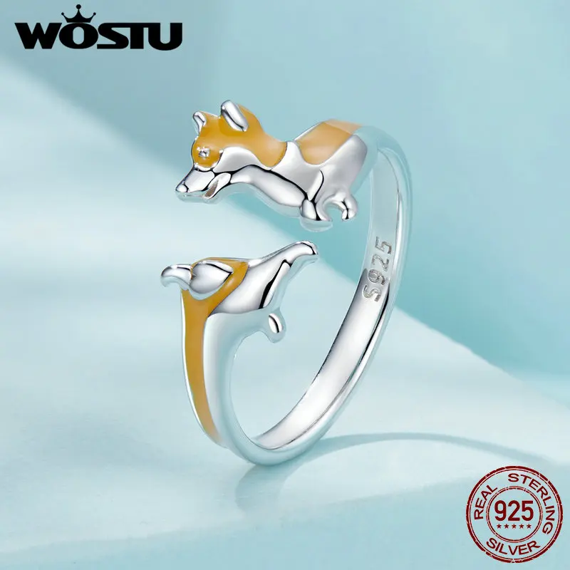 WOSTU-925-Sterling-Silver-Lovely-Corgi-Open-Ring-Doggey-Ring-with ...