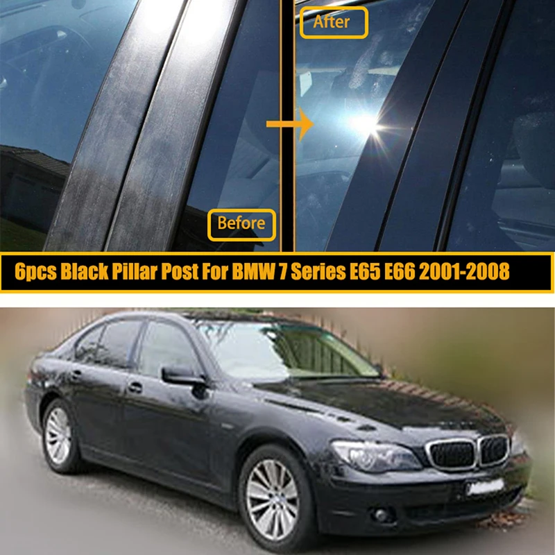 6Pcs-Set-Car-Pillar-Post-Glossy-Piano-Black-for-BMW-7-Series-E65-E66 ...