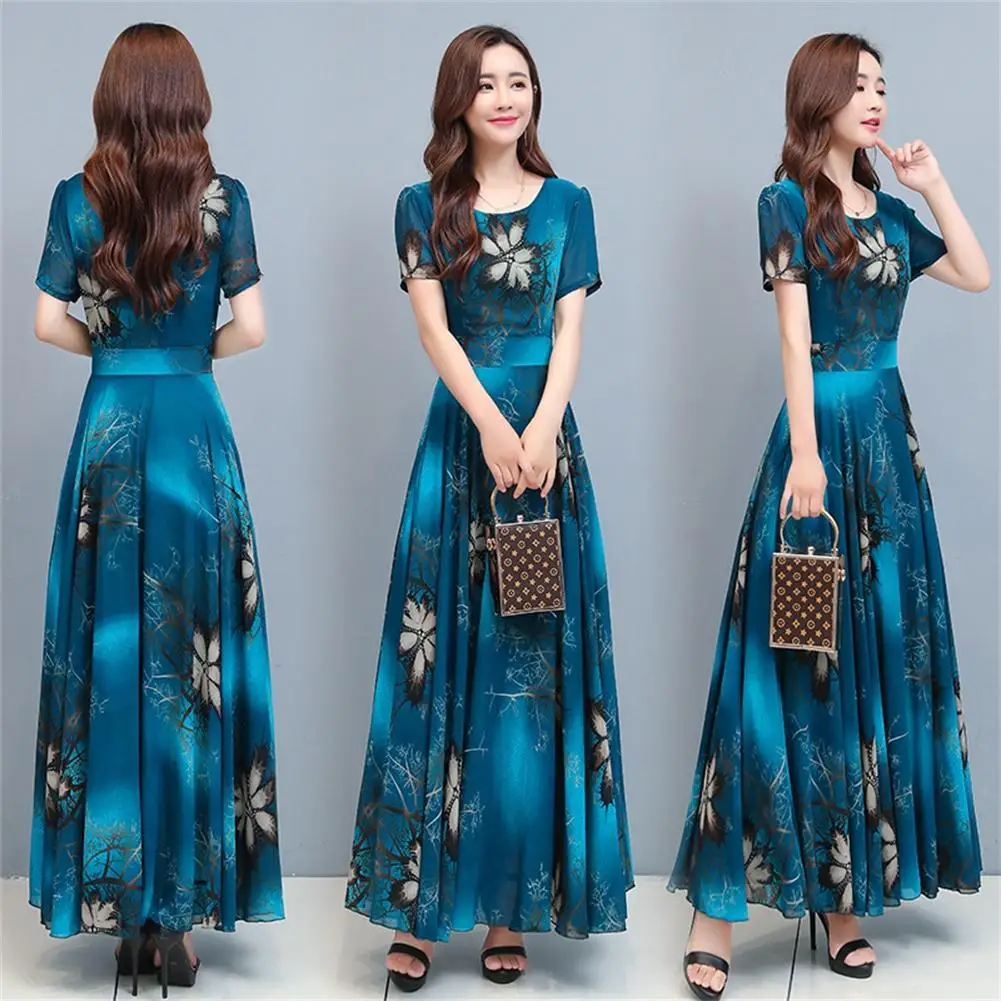 2022 New Design Women Casual Dress Floral Pattern Round Neck Thin Type ...