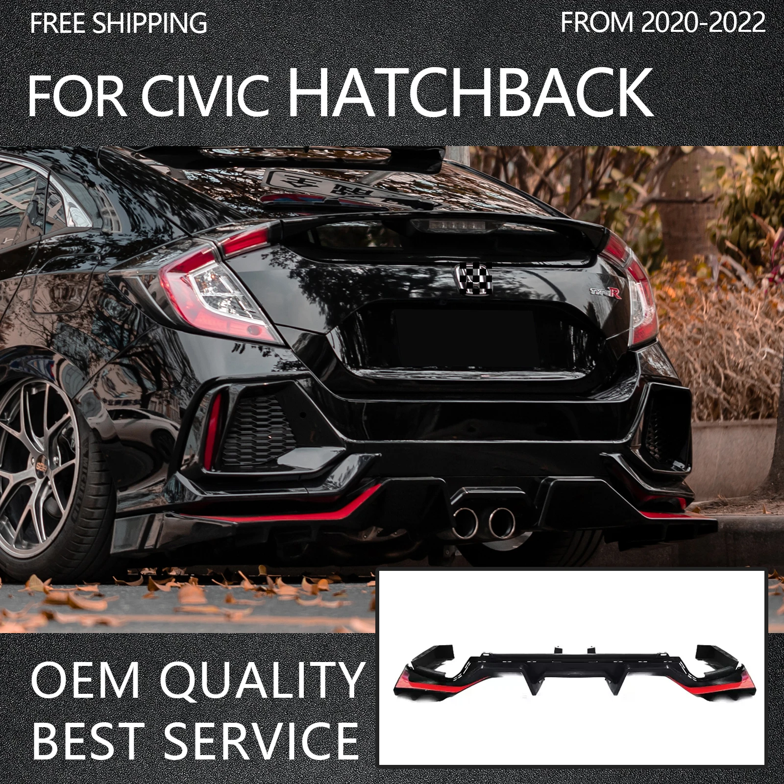 Car-Accessories-Front-Lip-Rear-Spoiler-For-Honda-Civic-Hatchback-2018 ...