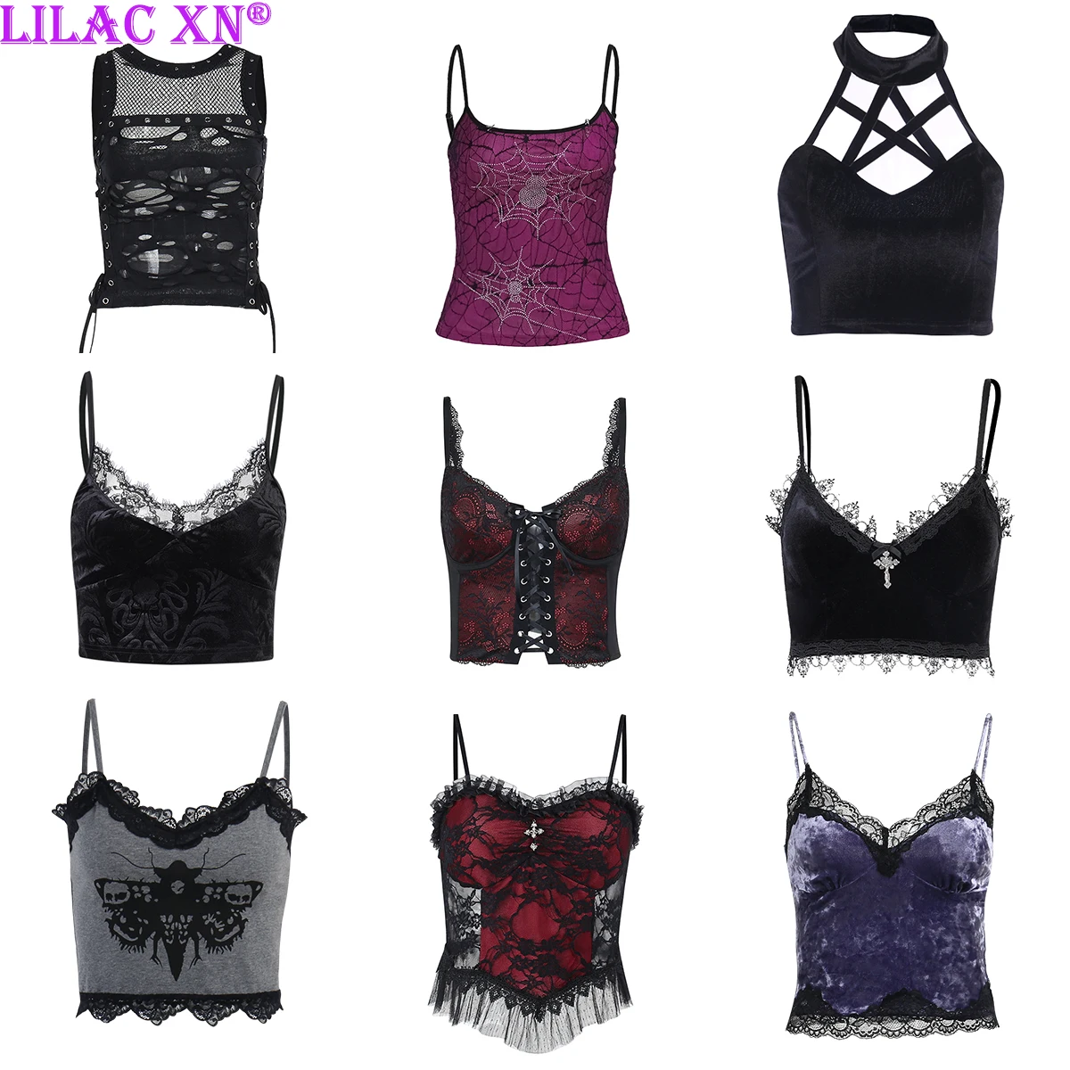 Goth-Cross-Print-Lace-Bodycon-Crop-Tops-Camis-Sexy-Y2K-Aesthetic-Black ...