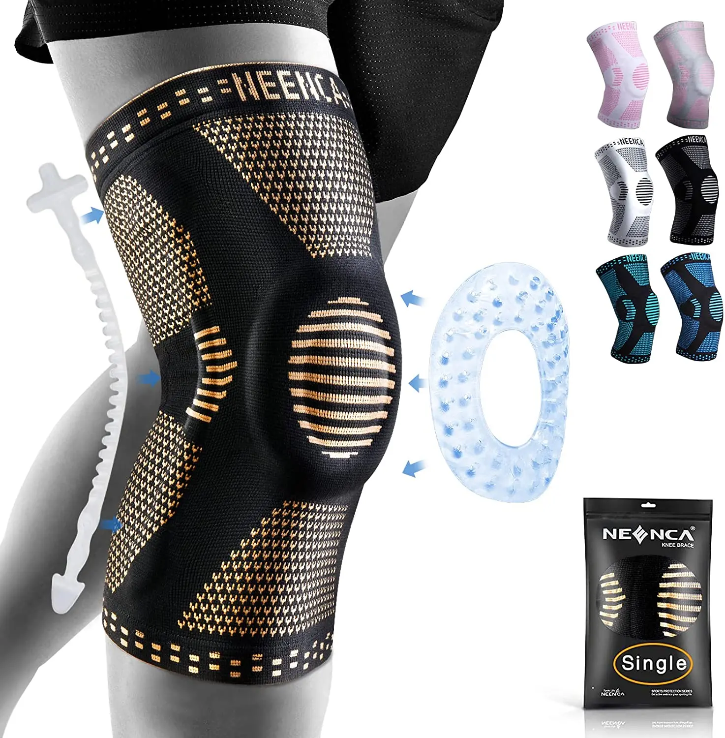 Neenca Copper Knee Brace Knee Support With Patella Gel Pad &side ...