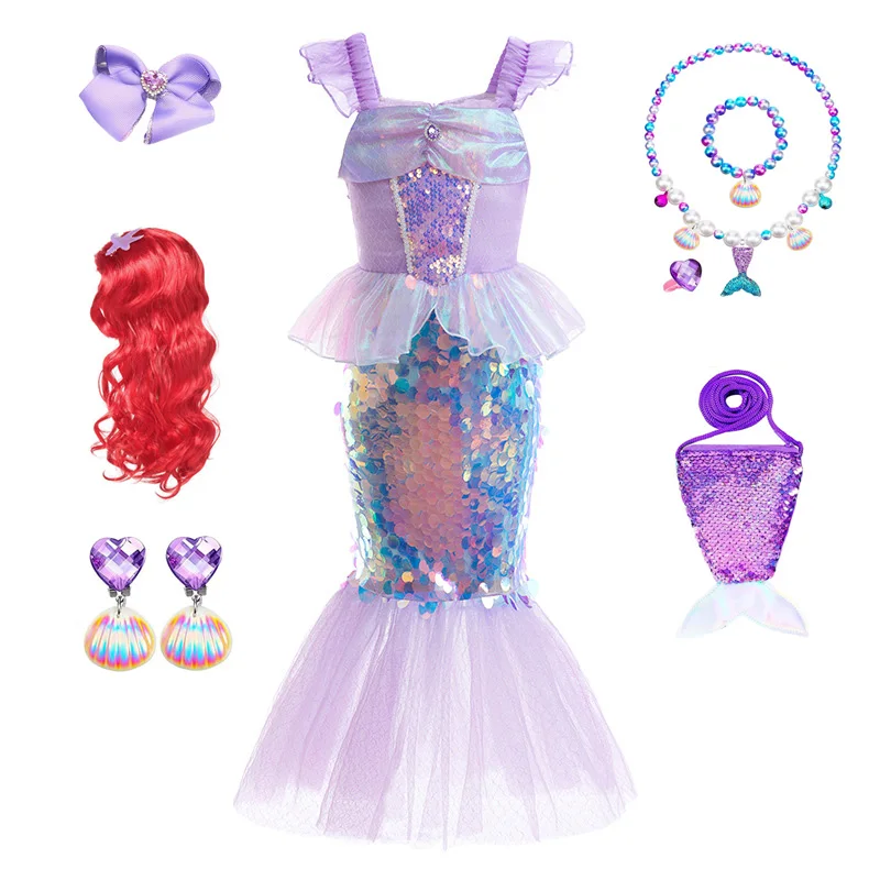 3-10 Years Mermaid Ariel Charm Princess Dress Cosplay Costumes For Kids ...