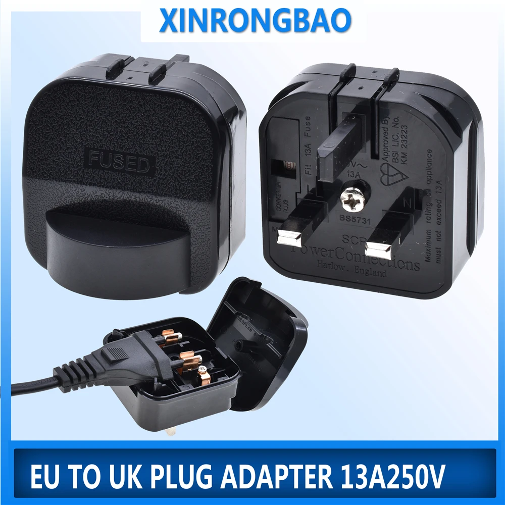 EU-to-UK-plug-adapter-13A250V-built-in-fuse-Euro-European-round-2-prong ...