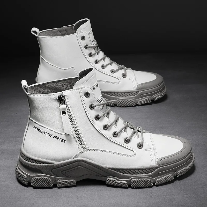 Men's Leather Boots Autumn Winter Fashion White Casual Shoes for Men ...