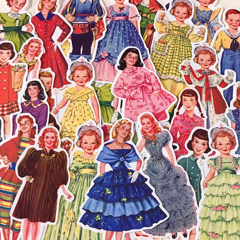 Stickers 36pcs Europe And America Wind Retro Paper Dolls Cute Girls And ...