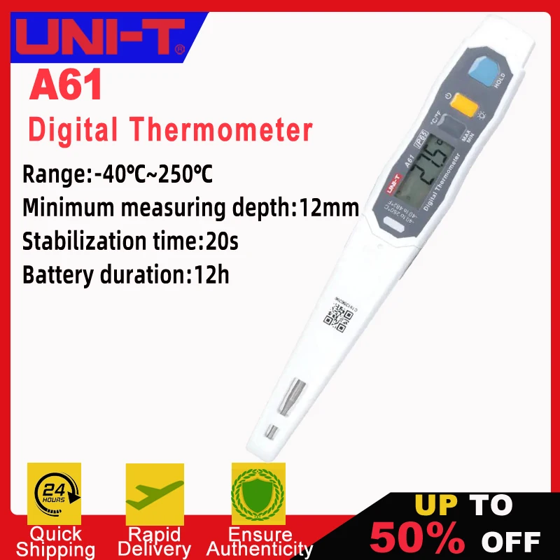 UNI-T-A61-Digital-Probe-Oven-Thermometer-LED-Indication-Water-Oil ...