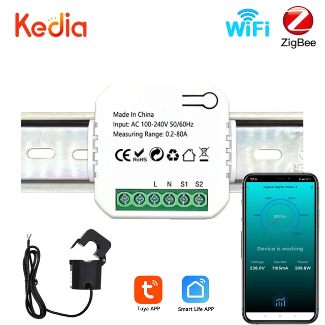 Tuya Wifi/Zigbee Energy Meter 80A Bilincs Kwh Teljesítménymérő Monitor ...