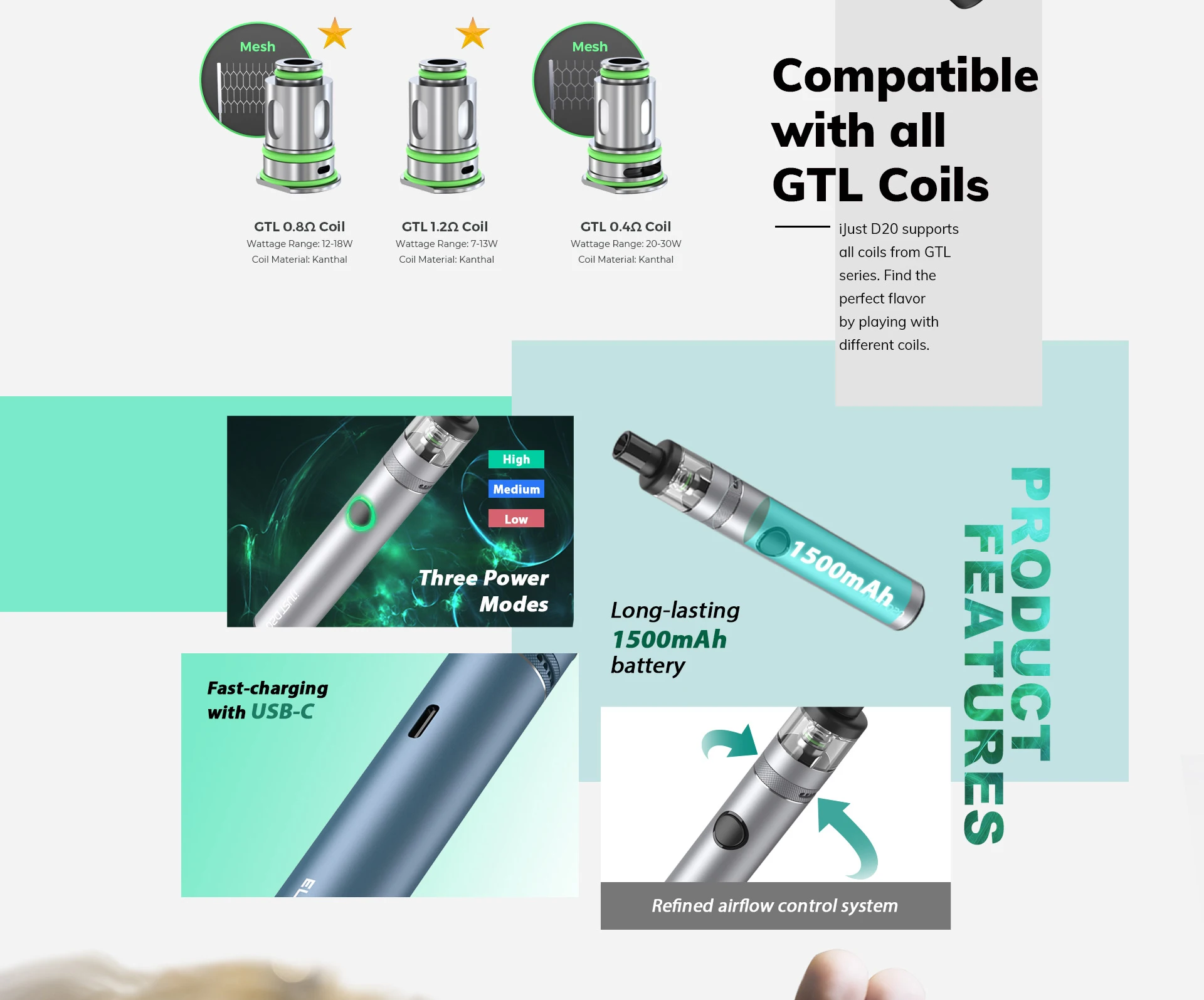 Original Eleaf iJust D20 Kit Built-in 1500mAh Battery 30W Vape 3ml Tank ...