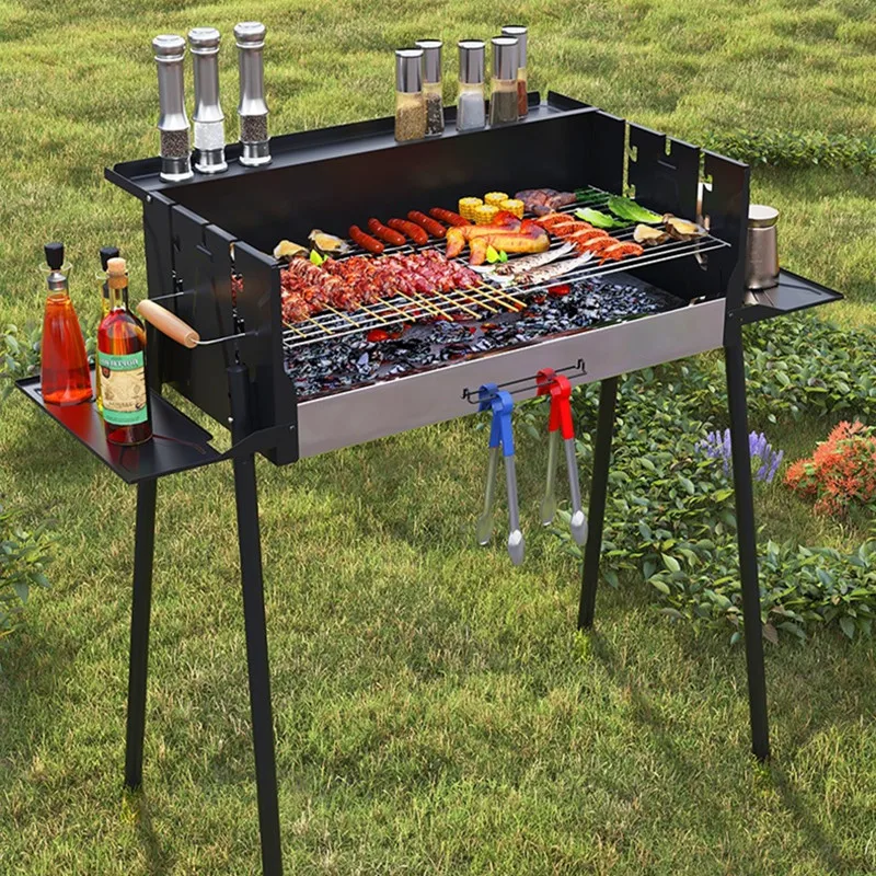 Outdoor-Picnic-Grill-Stainless-Steel-Portable-With-Windshield-BBQ ...