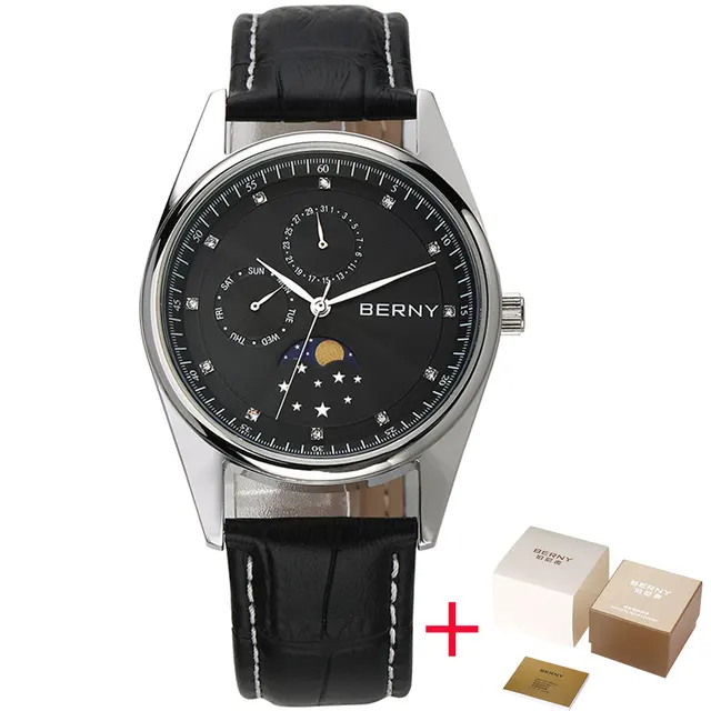BERNY Watch for Men Quartz Luxury Multifunction Moon Wristwatch ...