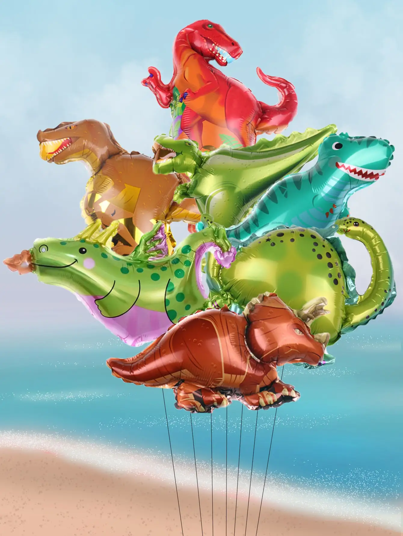 7 Pcs 16inch Dinosaur Foil Balloons Tyrannosaurus Triceratops balloon Children's Inflatable Toys ...