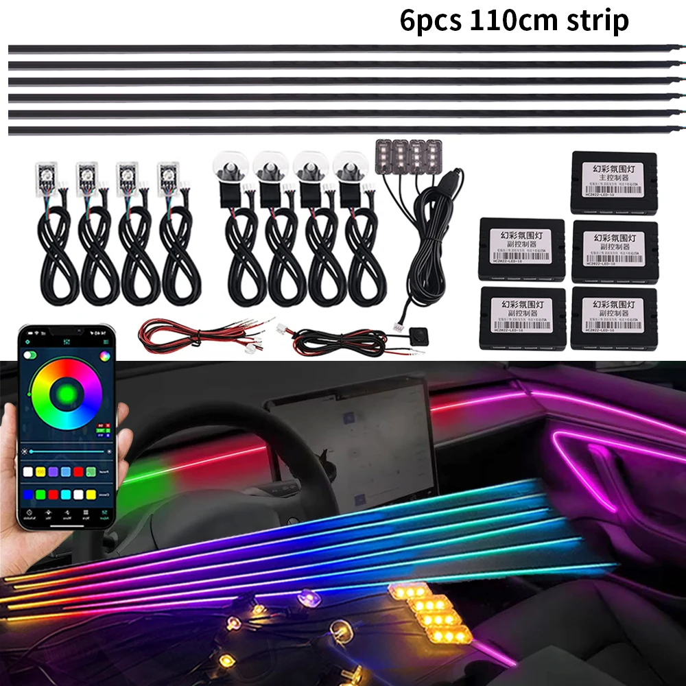 18 in 1 Car LED Ambient Light Upgrade 6pcs 110cm Symphony RGB Acrylic ...