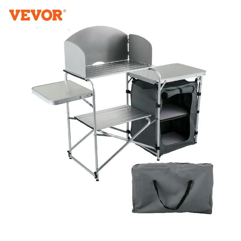 VEVOR Outdoor Camping Kitchen Table Portable Folding Aluminum Picnic ...
