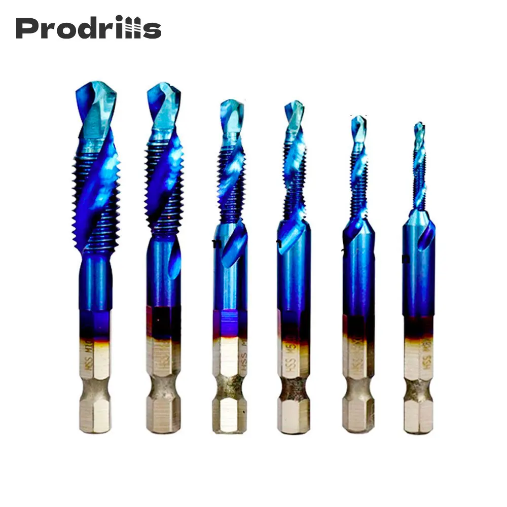 6Pcs-Titanium-HSS-Combination-Drill-Tap-Bit-Countersink-Hex-Shank-M3 ...