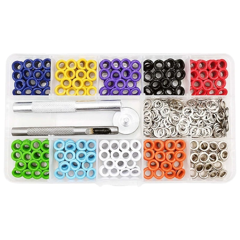 400PCS-Colorful-Grommets-Eyelets-Kits-with-Tool-5mm-110-Colors-Metal ...