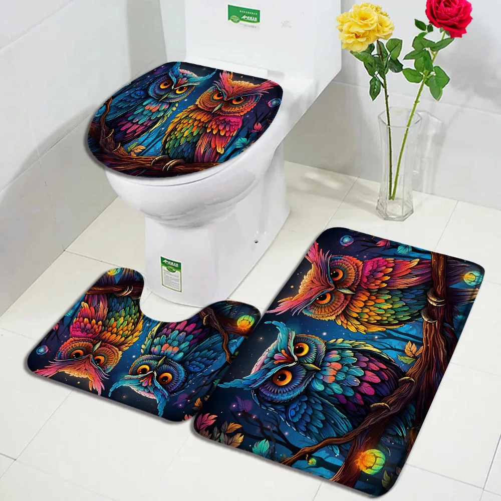 Funny-Owl-Bath-Mat-Set-Colourful-Cute-Animals-Psychedelic-Forest-Children-Home-Carpet-Bathroom ...