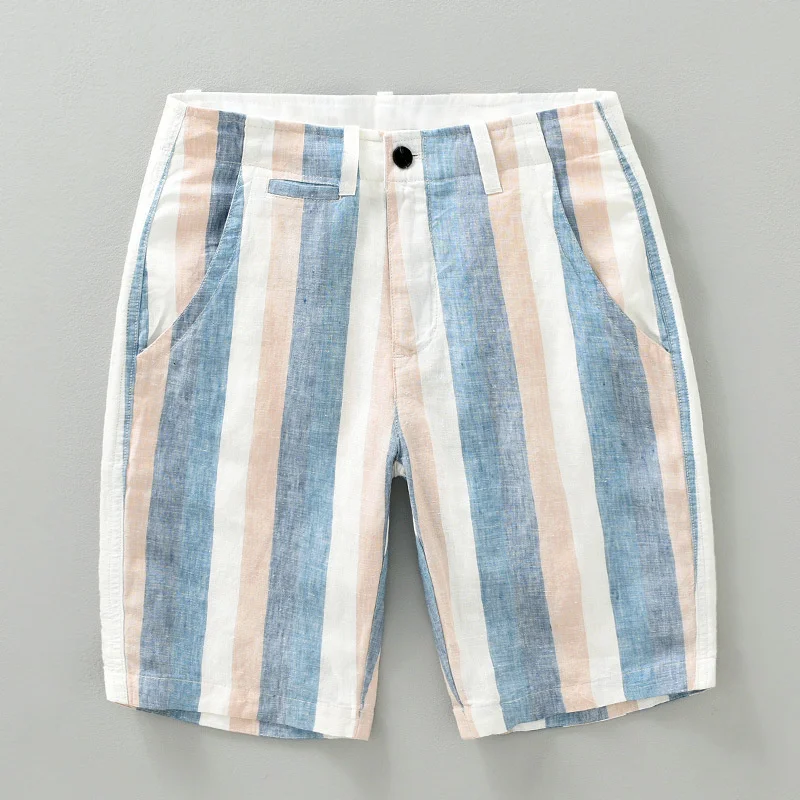 Streetwear Contrast Striped Linen Short Pants Horizontal Comfortable ...