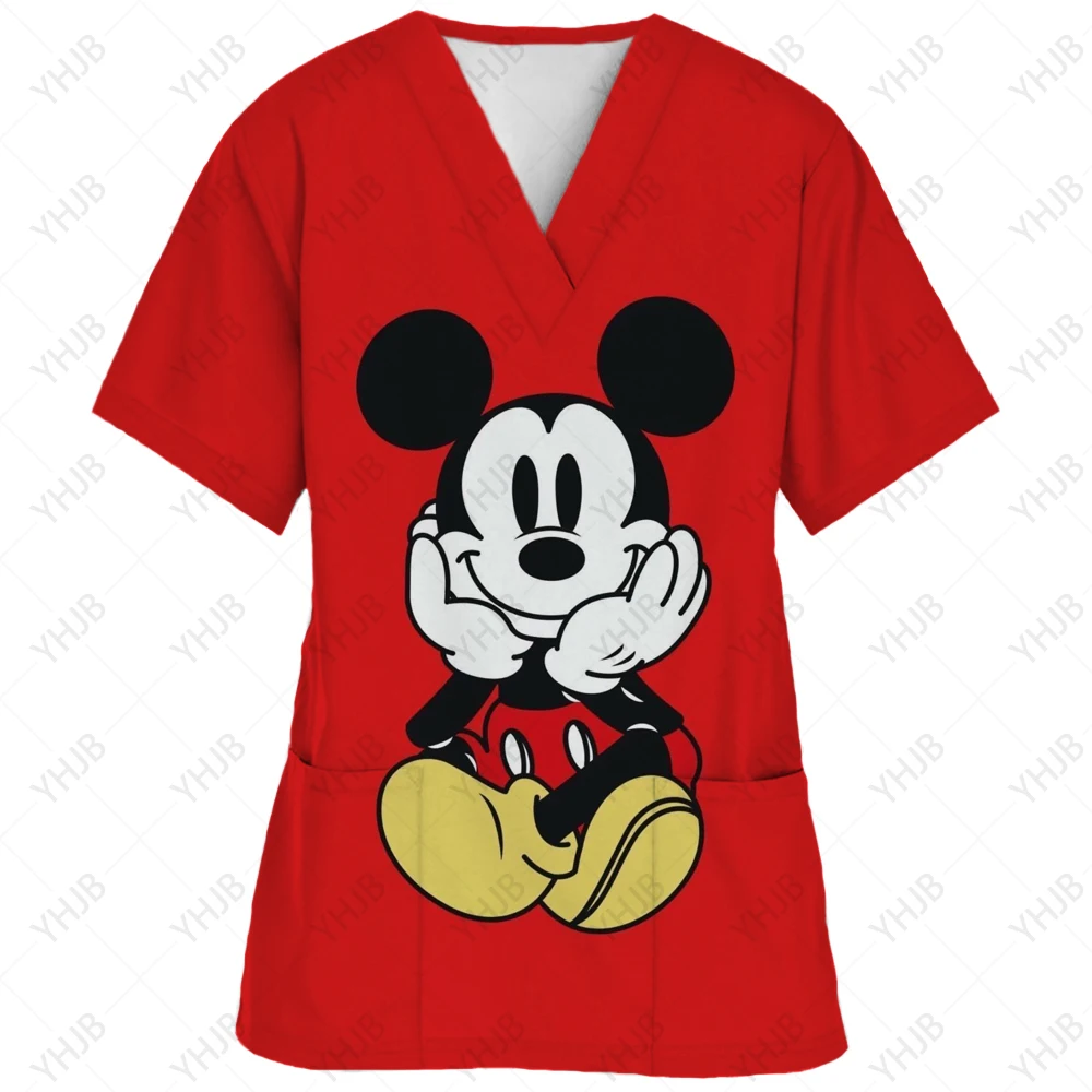Women-Nurse-Uniform-Mickey-Mouse-3d-Print-V-Neck-Pocket-Medical ...