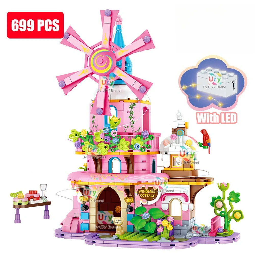 MOC Princess Pink Ice Royal Rotating Windmill Castle Building Blocks ...