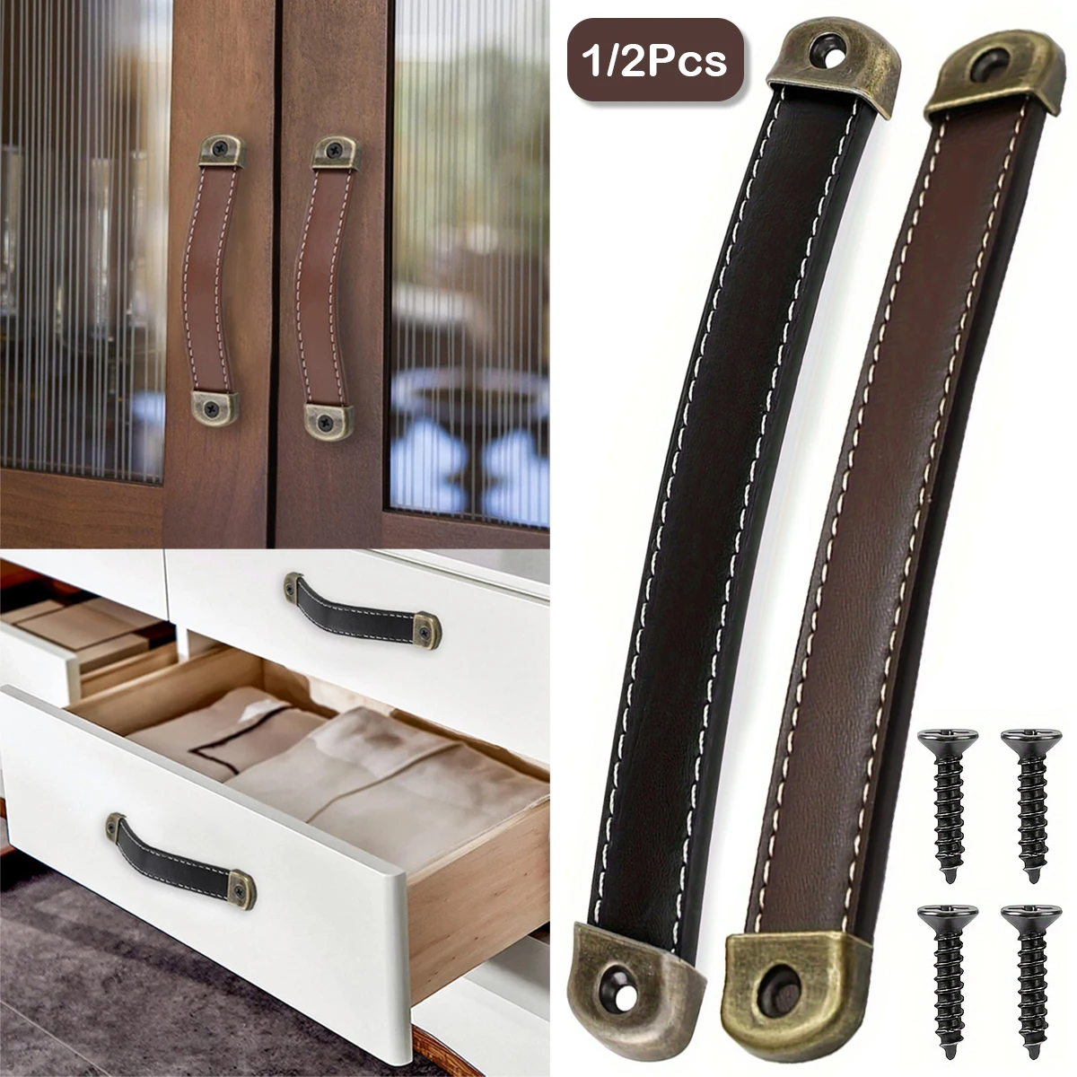 1/2Pcs Leather Handles for Drawers Leather Trunk Handle Suitcase ...