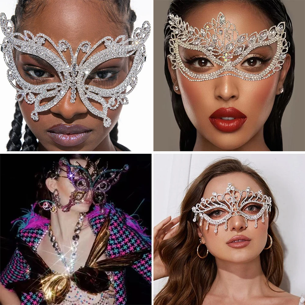 Charming Sparkling Masks Women Rhinestone Face Mask Masquerade Dance ...