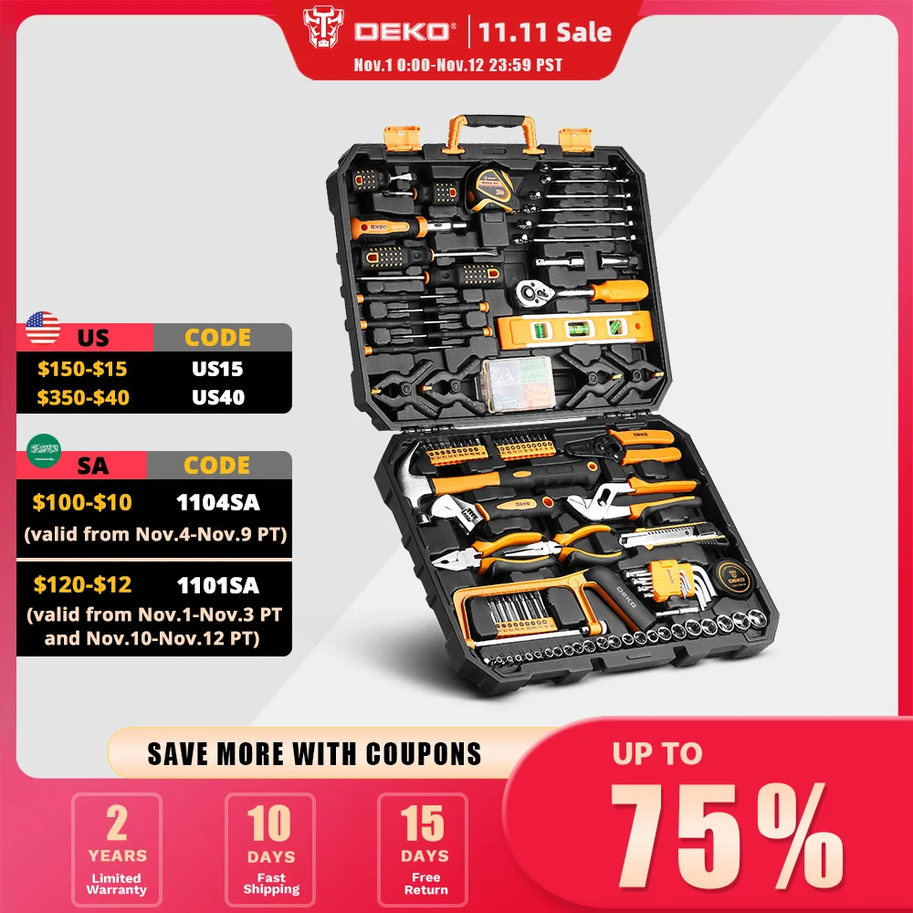 Deko 168pcs/208pcs Hand Tool Edc. Woodworking Multi Tools With Tool Box ...