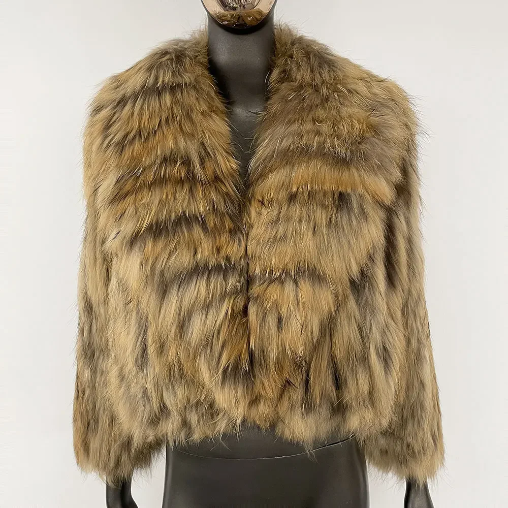 Real Natural Raccoon Fur Jacket New Fluffy Luxury Fur Knitted Coat ...