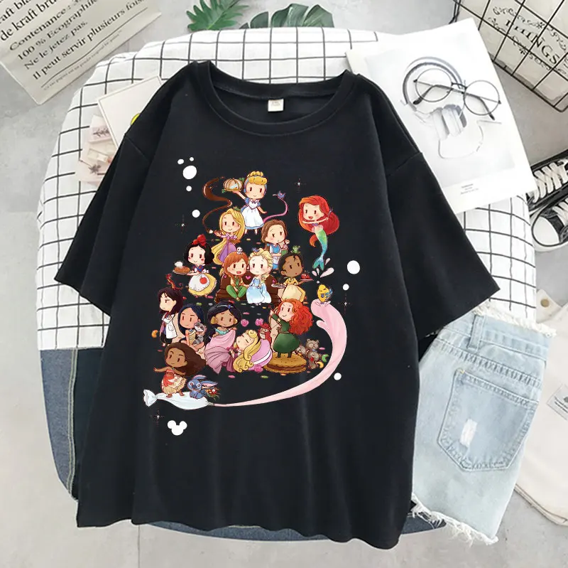 Disney-Princess-Party-Printed-Cartoon-Cute-and-Fun-Short-Sleeve-Ladies ...