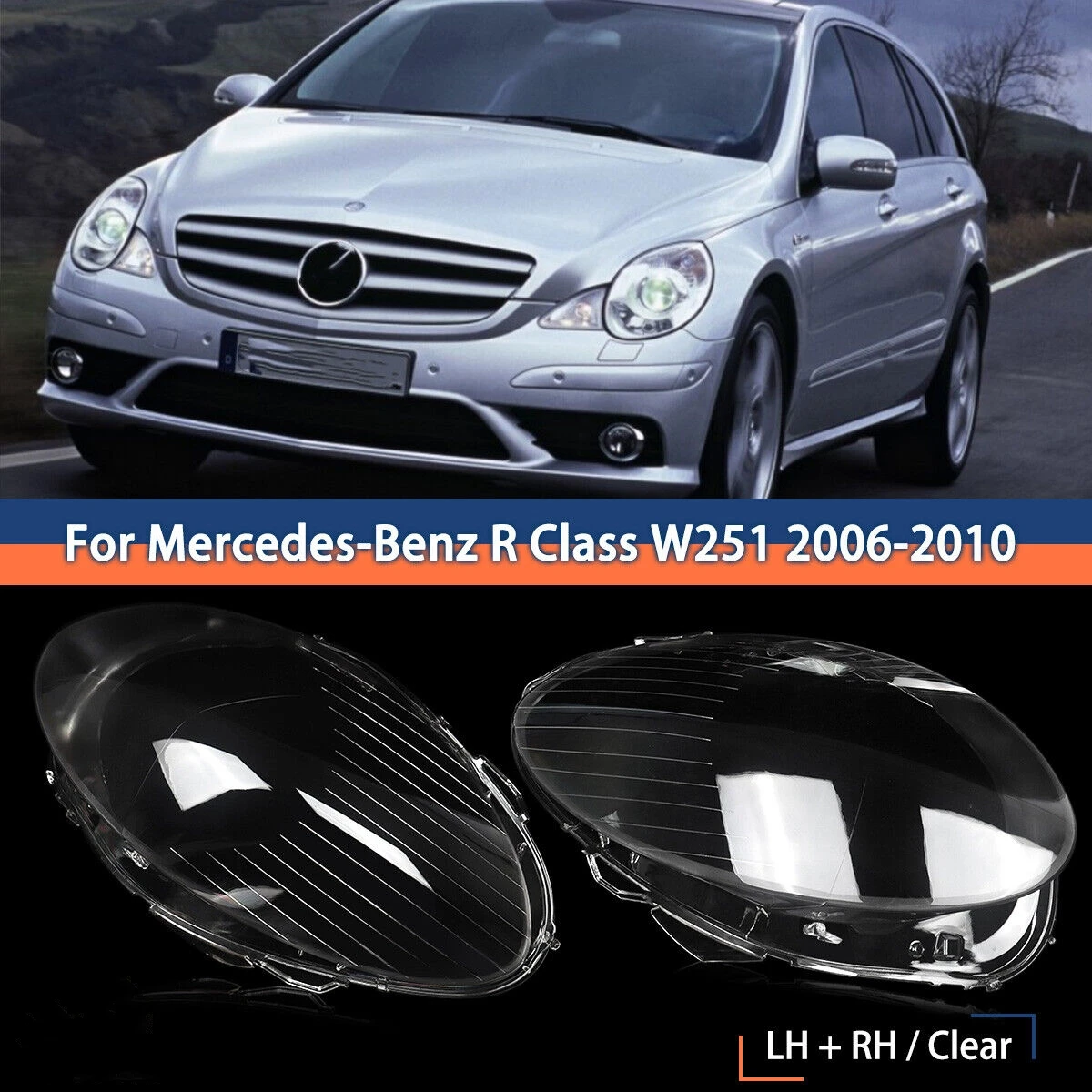 Car-Headlight-Headlamp-Lens-Cover-For-Mercedes-Benz-R-Class-W251-R350 ...