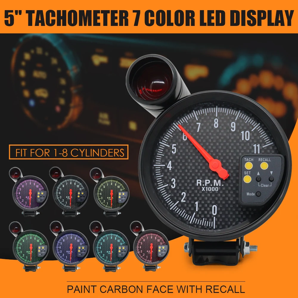 RPM-Medidor-Tac-metro-com-Shift-Light-Carro-de-corrida-Gauge-7-Color ...