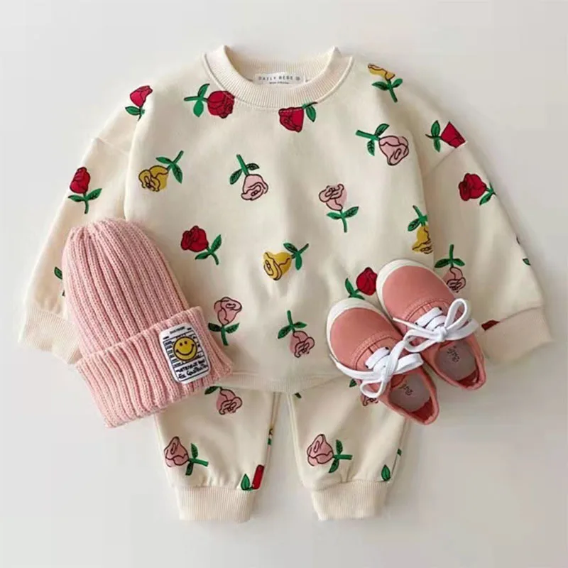 Kid-New-Fashion-Sweet-Set-Girls-All-match-Rose-Flower-Tops-And-Loose ...