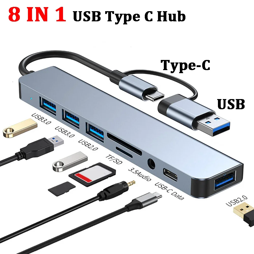 8In1-7In1-4-In1Dongle-Docking-Station-3-5-mm-Jack-Type-C-Hub-Adapter-SD ...