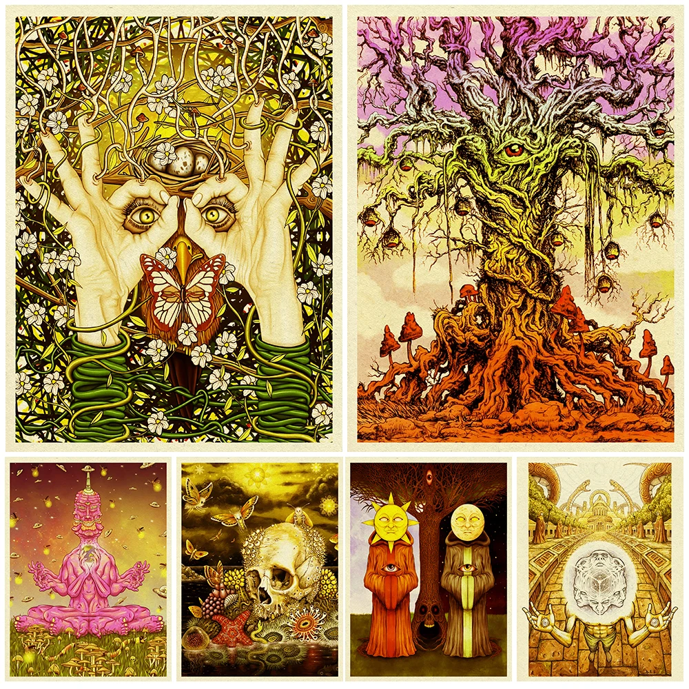 Sun-Moon-Priest-And-Witchcraft-Tree-Vintage-Wall-Art-Canvas-Painting ...