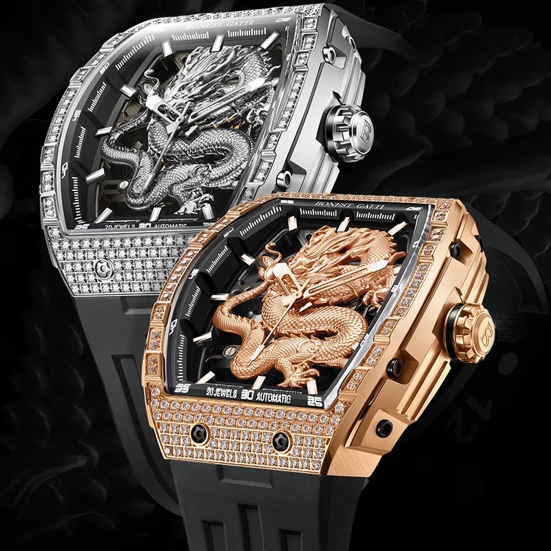 Bugatti-brand-new-watch-men-s-personality-dragon-watch-relief-diamond ...
