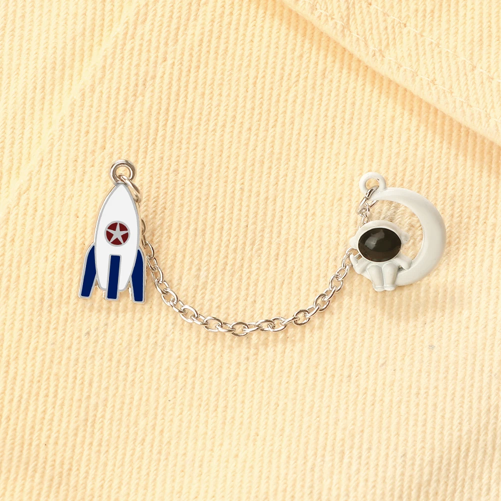 Cartoon Spacecraft Astronaut Long Chain Brooches Set Hig Quality Metal ...