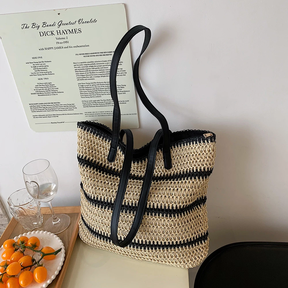 Summer Straw Shoulder Bags for Women Fashion Striped Woven Seaside ...