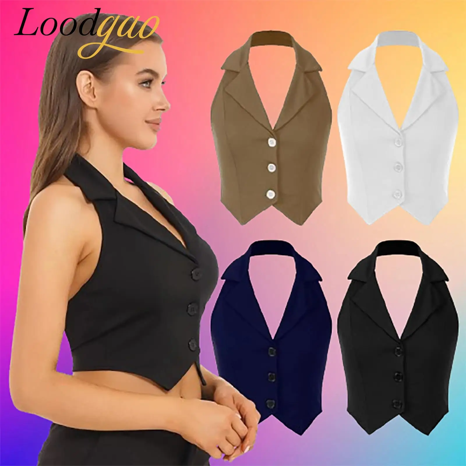 Elegant Women's Sleeveless Suits Waistcoat Halter Vests for Business ...