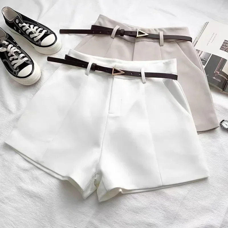 Women-Solid-Office-Lady-Shorts-With-Belted-High-Waist-Chic-Shorts ...