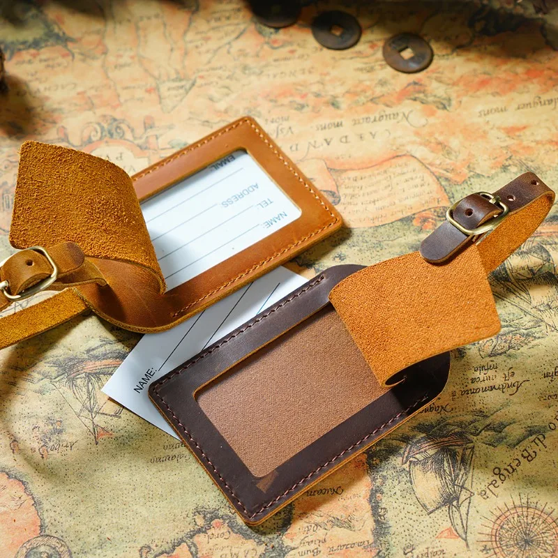 Cowhide Luggage Tag for Suitcase Travel ID Bag Tags for Backpacks ...