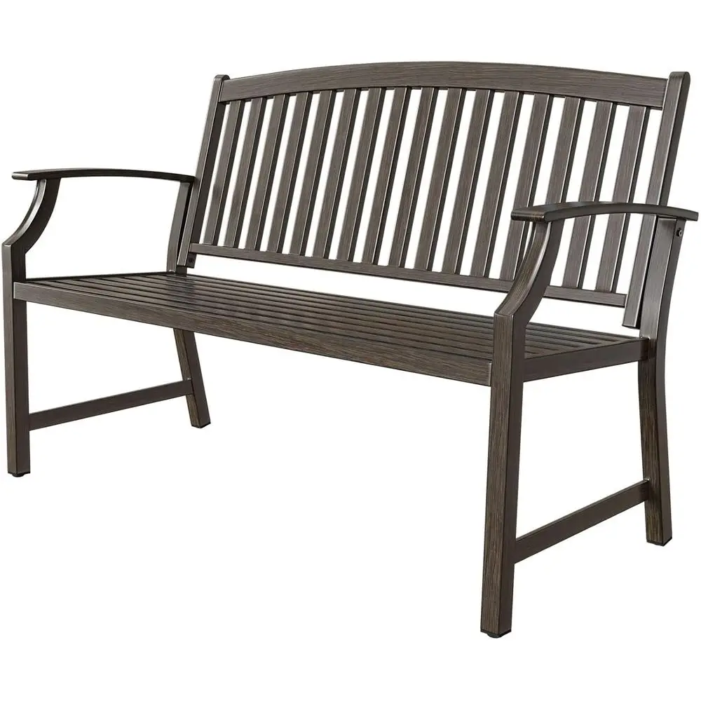 Outdoor Bench, Garden Benches with Anti-Rust Powder Coated, Wood Grain ...