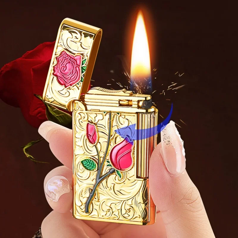 Metal Relief Rose Side Sliding Grinding Wheel Kerosene Lighter ...